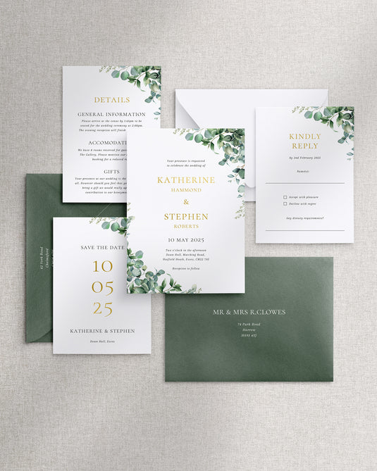 Anthony Sample Pack | Eucalyptus Wedding Invitation | Hot Foil Pressed ...